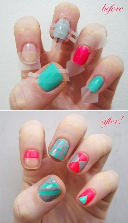 12 Ways to Make Colorful Nails With Scotch Tape - Pretty Designs